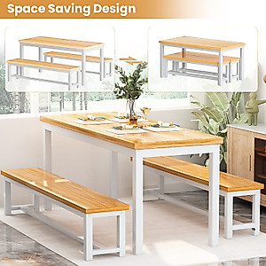 AWQM Dining Room Table Set, Kitchen Set with 2 Benches, Ideal for Home, and Room, Breakfast of 43.3x23.6x28.5 inches, Benches 38.5x11.8x17.5 Beige