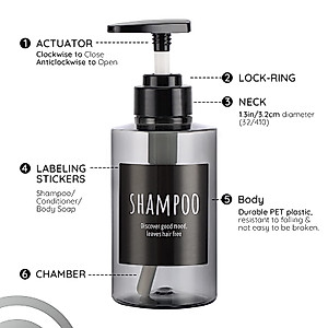 Empty Shampoo Bottles, Segbeauty 10.1oz Plastic Pump Dispenser Bottle, 3pcs 300ml Refillable Shampoo Pump Bottles for Shower, Grey Pump Bottles for Body Soap Shampoo Hair Conditioner Hotel Bathroom