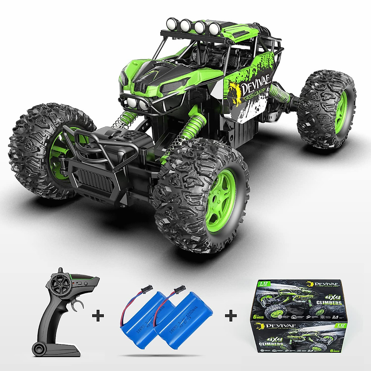 DEVIVAE RC Cars 2059 Remote Control Car for Kids Adults,1:12 All Terrain Monster Trucks , 4WD Off-Road 2.4GHz Rock Crawler,2 Batteries for 80Mins Play, RC Truck Electric Toy Gift for Boy Girl…