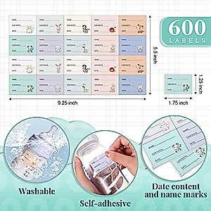 600 Pieces Baby Bottle Labels for Daycare Removable Writable Animal Labels Self-Laminating Water and Oil Resistant Name Labels for Baby Food, Bottles, Daycare (Light Colors)