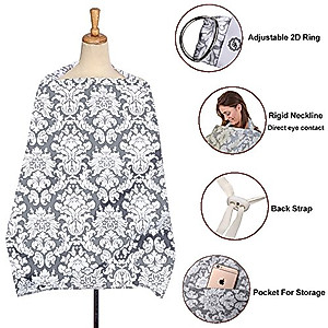 QUNQI STAR Nursing Cover,Soft Breastfeeding Nursing Covers for Infants,Adjustable Breast Feeding Cover with Burp Cloth and Pocket (Grey)
