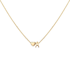 Glimmerst Initial Heart Necklace,18K Gold Plated Stainless Steel Tiny Heart Letter A Necklace Personalized Monogram Name Necklace for Women