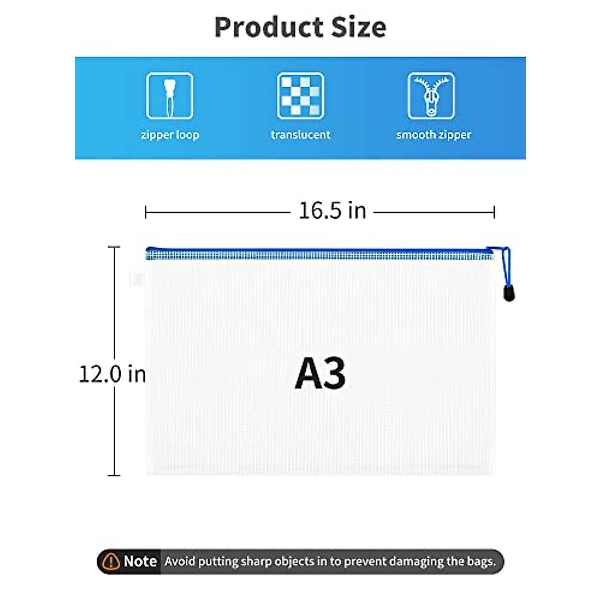 JARLINK 10 Pcs A3 Mesh Zipper Document Pouch, 10 Colors, Waterproof Plastic File Pouches for Organizing School and Office Supplies, Cosmetics, Travel Accessories