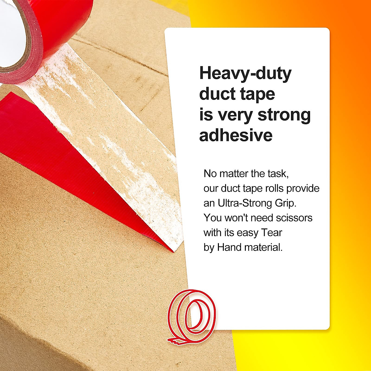 Clickslock 5 Pack Heavy Duty Duct Tape, 1.88 inch x 25 Yards Red Duct Tape, Flexible, No Residue and Waterproof, All-Weather and Tear by Hand