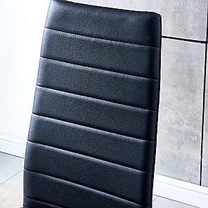 Set of 5 Dining Table Chair Set, Black Glass Square Dining Table and 4 Black Faux Leather Dining Chairs, Modern Dining Room Set with Metal Legs 5-Piece Kitchen Table Chair Set for Home Restaurant