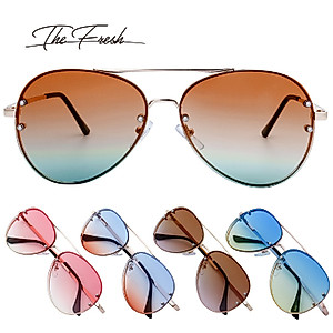 The Fresh Oversize Rimless Double Crossbar Ocean Color Lens Aviator Sunglasses 61mm Gift Box (5-Gold, Brown/Green)