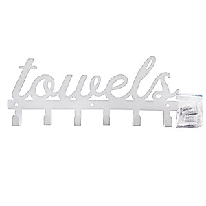 AuldHome White Towel Hanger w/ 6 Hooks, Farmhouse Style Towel Hanger Hooks for Wall/Door Mounted