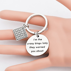 Gzrlyf Bingo Lovers Gifts Keychain Funny Bingo Gifts for Bingo Players I’m the Crazy Bingo Lady They Warned You about (Keychain)