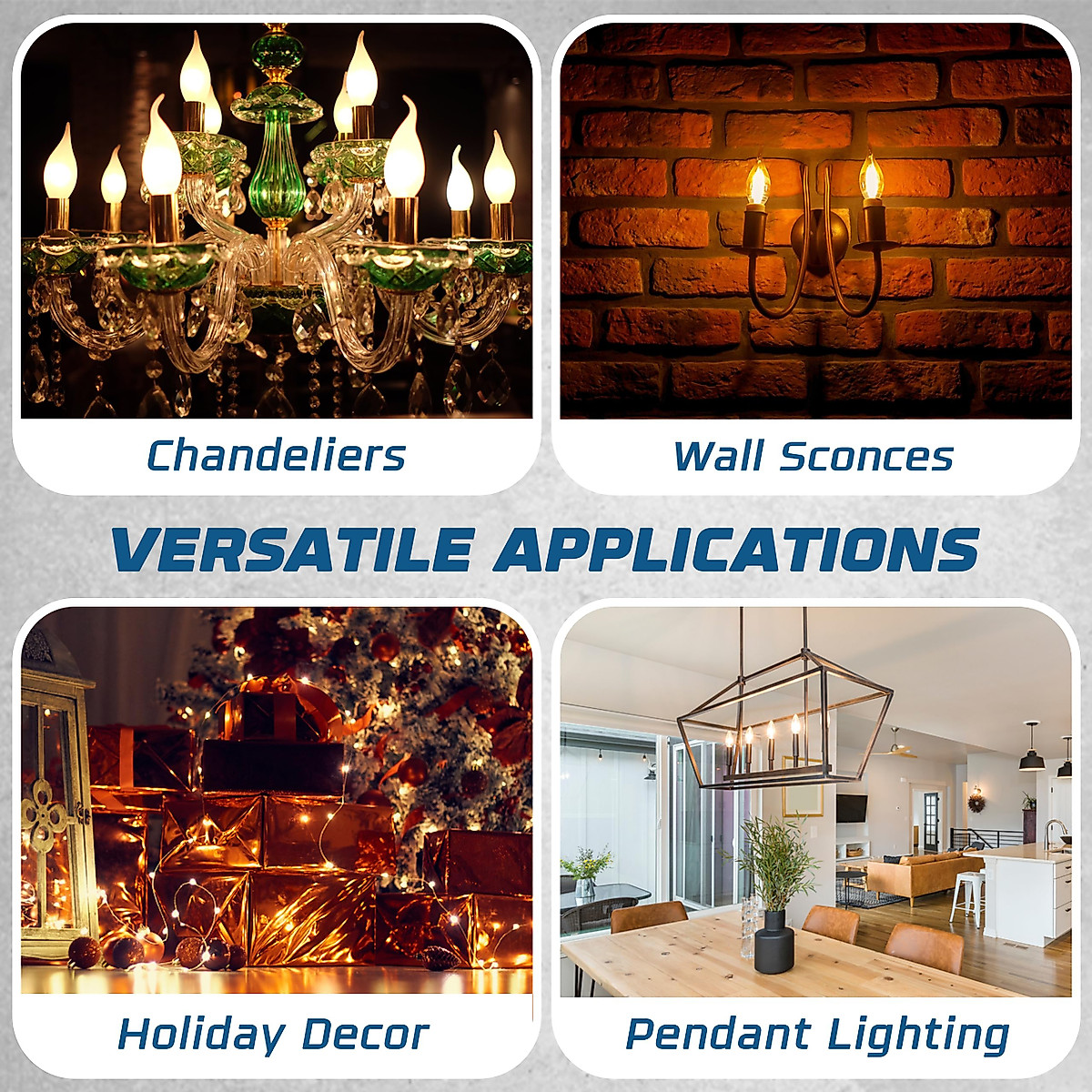 OHLECTRIC CA5 Clear Incandescent Decorative Light Bulb | 7.5W Flame Shaped Dimmable Bulb with E12 Base, 2300K Warm White Color Temprature | 12-Pack