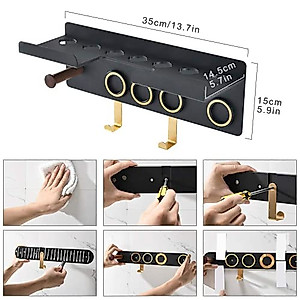 Wall Mount Holder Adhesive for Dyson Airwrap Styler Supersonic Hair Dryer, Nail-Free or Perforat to Install, Organizer Storage Rack with Hooks Steel Rings for Curling Barrels Brushes