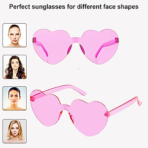 ZHANGBY 15 Pairs Heart Sunglasses Heart Glasses for Women Frameless Sunglasses Trendy Transparent Candy Color Party Sunglasses (Pink, Rose red, Red)