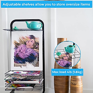 Joymaney Art Drying Rack for Classrooms and Art Studios, Original Unique System of 25 Shelves That Have 90 Degree Lift and are Removeable, Mobile and Sturdy, Ideal for Schools,Art, Preschool