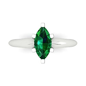 Clara Pucci 1.0 ct Marquise Cut Solitaire Simulated Emerald Engagement Wedding Bridal Promise Anniversary Ring 18K White Gold Size 8.5