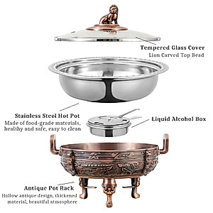 2/4 Pack Chafing Dishes & Food Warmers, Round Chafer Catering Buffet Server Set with Food Pan and Fuel Holders, for Kitchen Party Dining Buffet (Red Bronze),4 Pack