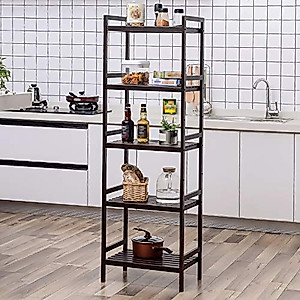 SONGMICS Adjustable Storage Shelf Rack, 5-Tier Multifunctional Shelving Unit Stand Tower, Bookcase for Bathroom Living Room Kitchen 17.7 x 12.4 x 55.9 inches, Holds up to 132 lb, Brown UBCB75BR