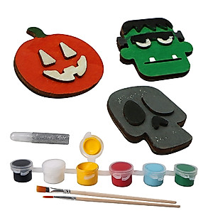 JOYIN 12 Pcs Halloween Wooden Magnet Creativity Arts & Crafts Painting Kit for Kids, Decorate Your Own Painting Gift, Family Activity Project Birthday Gift Favors for Boys Girls