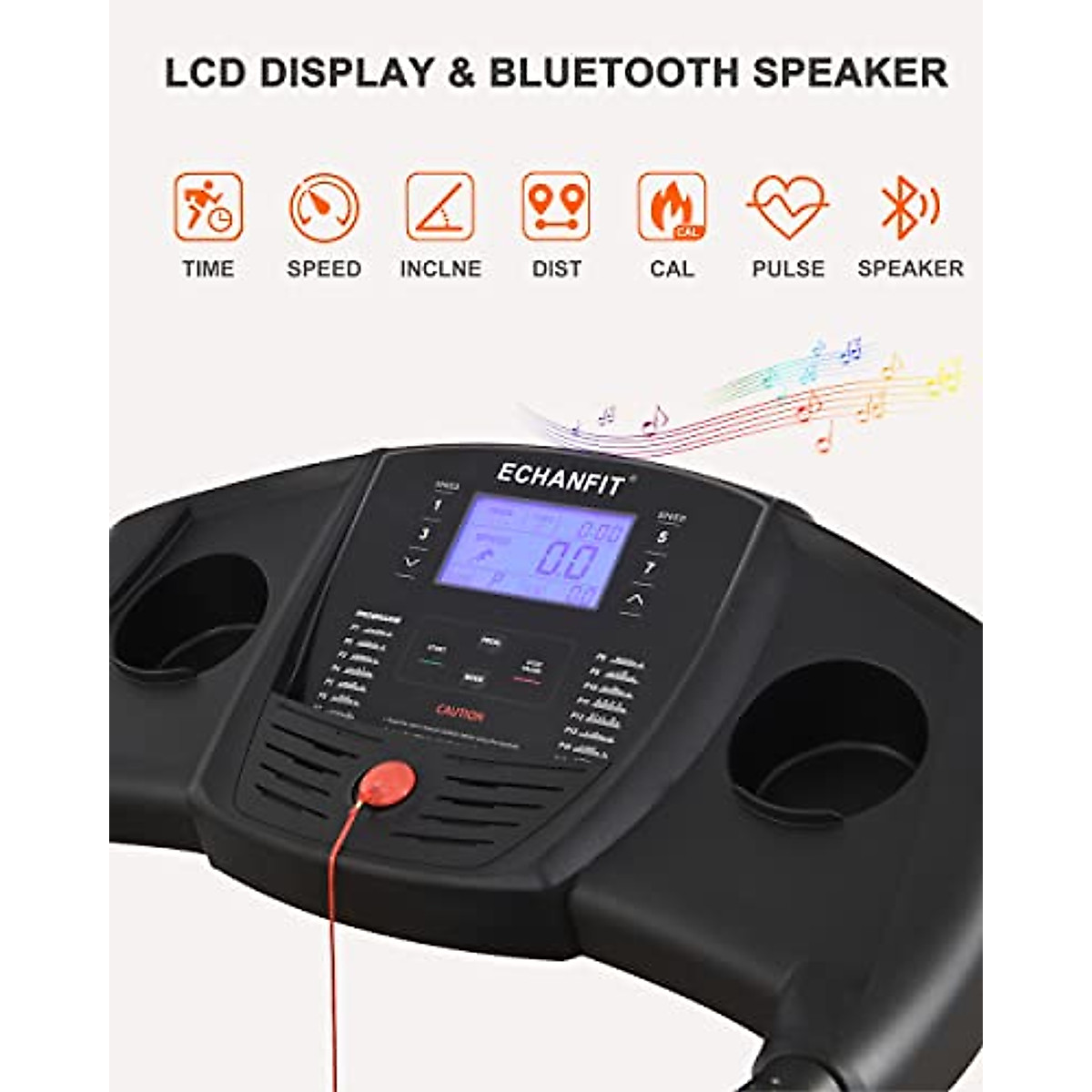 ECHANFIT Treadmill with Manual Incline and Bluetooth Speaker, 17.5" Wide Max 8.5 MPH Speed and 15 Preset Programs, 2.5 HP Folding Running Machine Treadmill for Home Gym Exercise Fitness