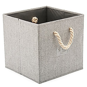 EZOWare Set of 3 Storage Baskets Cubes Bins with Cotton Rope Handle, Collapsible Boxes Organizer Container - Gray for Nursery toys Household items -13inch