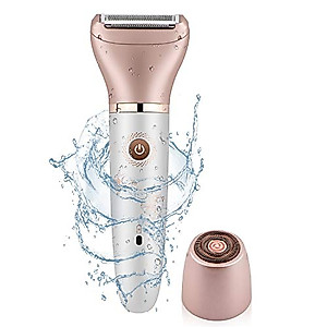 Electric Razor for Women, 2-in-1 Women Shaver Wet & Dry Painless Hair Removal Razor, Waterproof Body Hair Remover for Face Legs Underarms and Bikini Trimmer Rechargeable Cordless with 2 Shaver Head