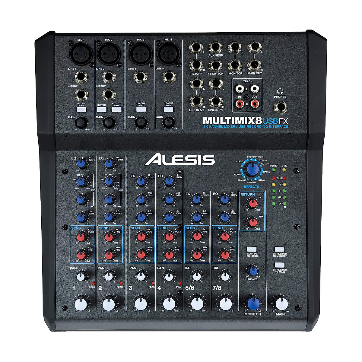 Alesis MultiMix 8 USB FX – 8 Channel Compact Studio Mixer with Built In Effects & USB Audio Interface for Live Sound and Home Studio Recording