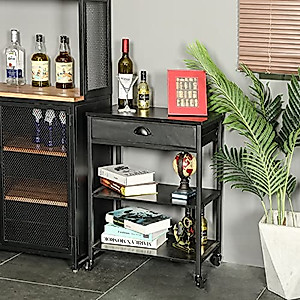 X-cosrack Mobile Printer Stand with Storage Drawer, 3 Tier Deskside Printer Table Cart with Wheel, Rolling Printer Shelf for Home Office, Black