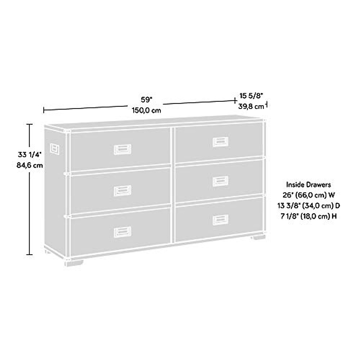 Sauder Vista Key Dresser, L: 59.06" x W: 15.67" x H: 33.31", Blaze Acacia Finish