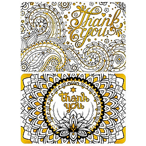 VICTORIA CHUKALINA PUBLISHING Thank you coloring postcards. Set of 20 coloring postcards on thick paper with gold foil accents on each card and rounded corners