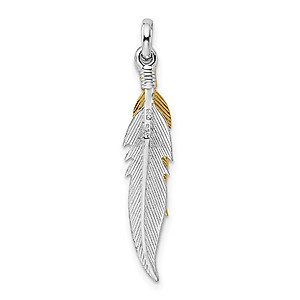 Sterling Silver Rhodium-plated Polished Gold Tone Double Feather Pendant QQP5319