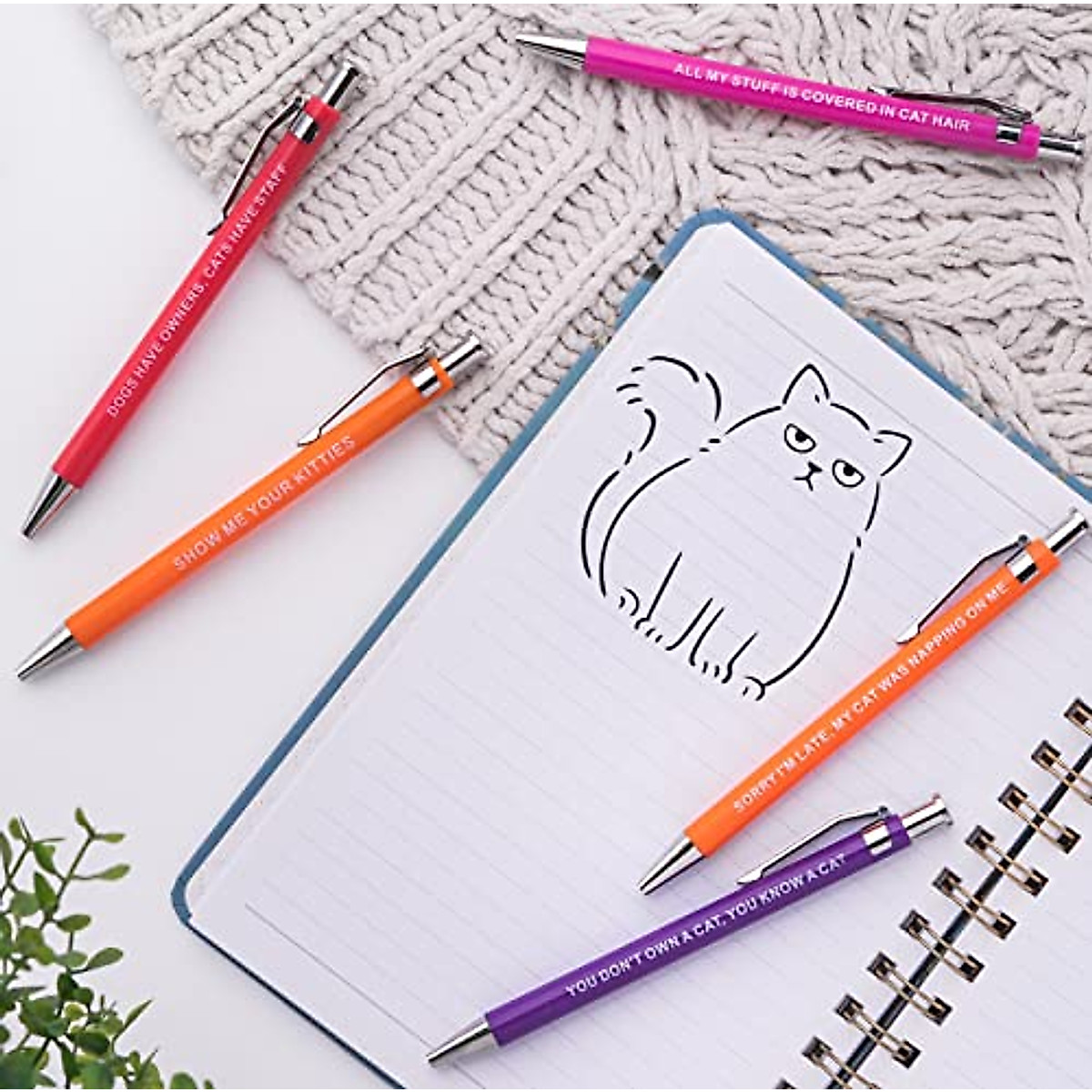 MilkToast Brands Funny Cat People Pens, A snarky gag gift for pet owners or coworkers, Black pens, CP101