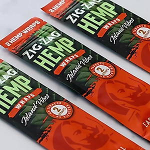 ZIG-ZAG Natural Hemp Wraps - Organic, Slow-Burning, 2 Wraps/Pack, 6-Pack Bundle, Total 12 Wraps, Island Vibes