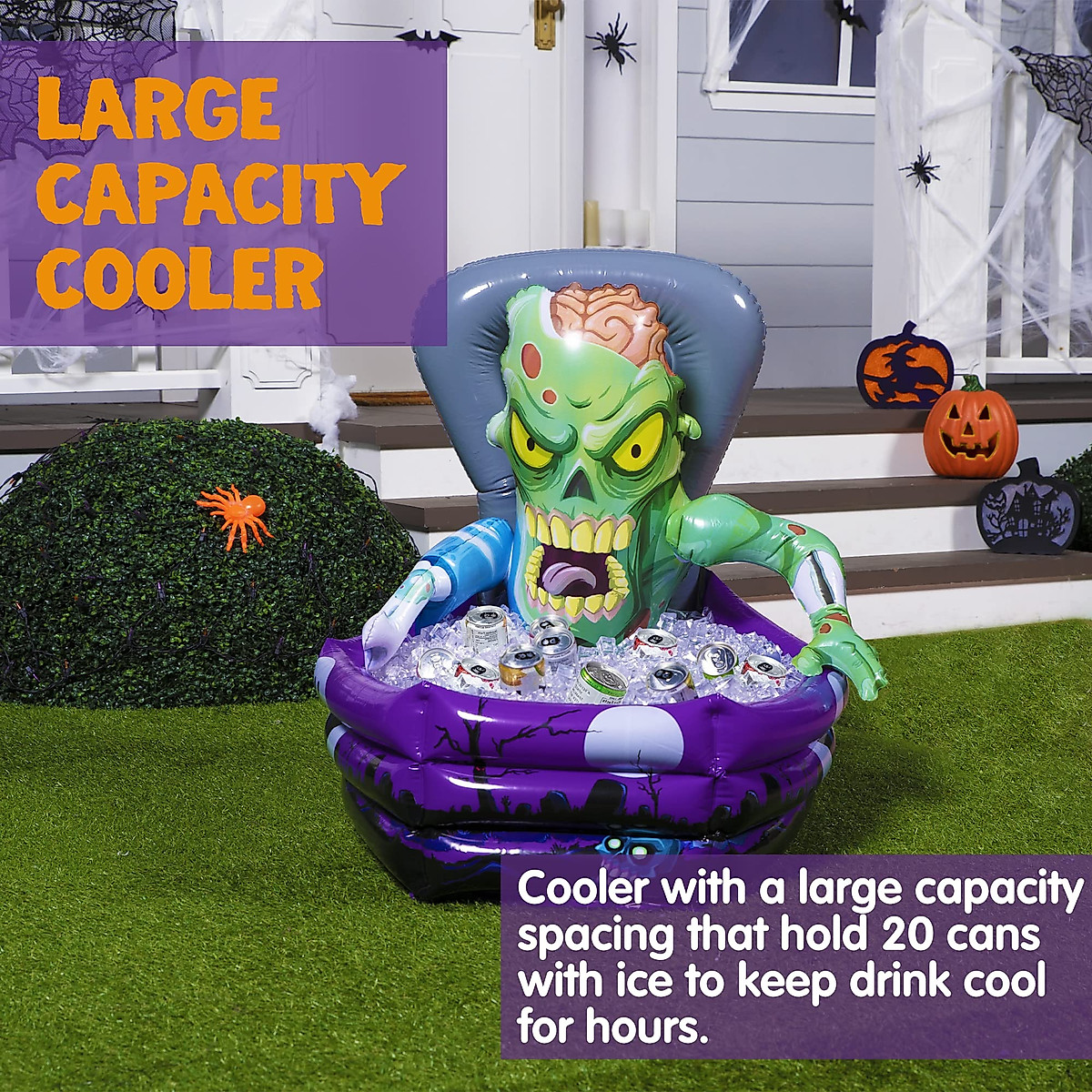 JOYIN Novelty Inflatable Zombie Happy Halloween Drink Cooler Party Beverage Holder, (25"x 34"x 32" Approximate Inflated Size) for Indoor Outdoor Home Halloween Birthday Party Decorations