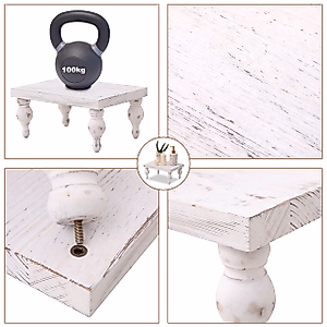 Elynice Wood Tray - 12 x 9 x 5.5in Farmhouse Decor Display Stand, Kitchen Counter Tray, Rustic Coffee Bar Decor (Linen White, 220lb Capacity, 2.61lbs)