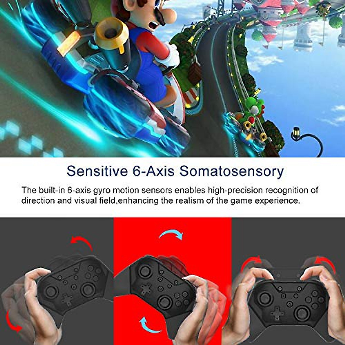 GCHT GAMING Switch Pro Controller for Nintendo Switch/Switch Lite/PC Support Wakeup, Turbo, Remote Gamepad with Joystick, Gyro Axis, Double Vibration Functions (Black)