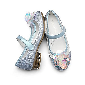 DREAM PAIRS Girls SDFL221K Dress Shoes Low Heel Party Princess Shoes Blue/Glitter Size 1 Little Kid