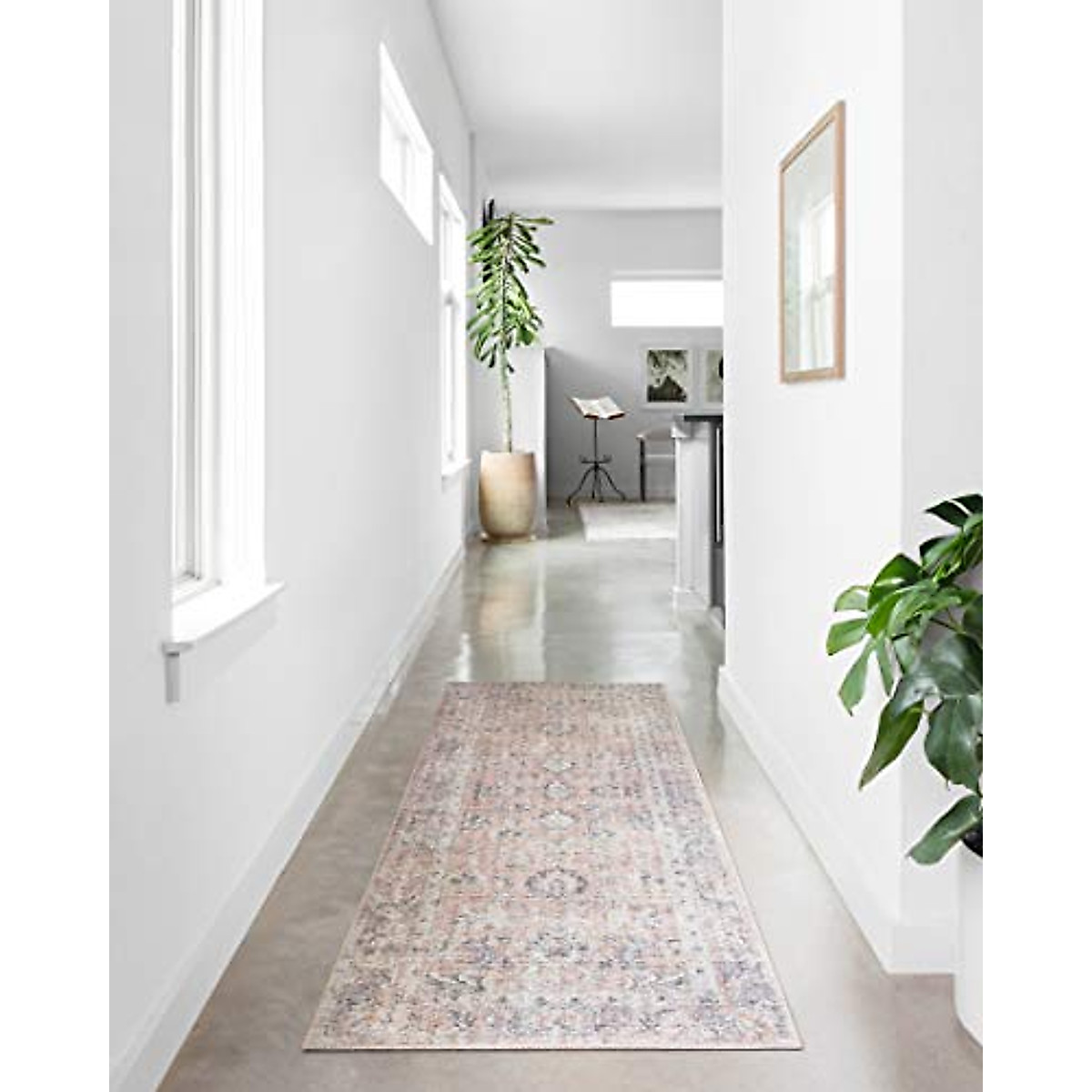 Loloi II Skye Collection SKY-01 Blush/Grey 2'-0" x 5'-0", 13" Thick, Accent Rug, Soft, Durable, Vintage Inspired, Distressed, Low Pile, Non-Shedding, Easy Clean, Printed, Living Room Rug