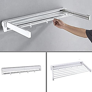 LOYALHEARTDY Collapsible Drying Rack Clothes Drying Rack with 7 Invisible Retractable Drying Rods Wall Mounted Drying Rack for Laundry, Bedroom, Bathroom (White)