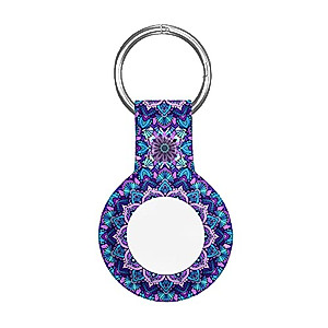 Compatible with AirTag Holder Case, Purple Mandala Flower AirTag Holder Protective Case with Keychain for Luggage Backpack Pet Collar