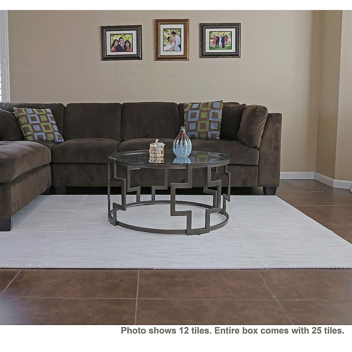 Home Aesthetics 100 Sq. Ft 3/8 Inch Thick Printed Foam Tiles Interlocking Foam Mat, 24" x 24", 25 pcs, White Wood Grain Style Protective Flooring, for Home, Gym Exercise or Trade Show