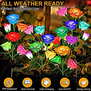 MOLAIER Solar Garden Lights, Solar Lights Outdoor 7 Color Changing Rose Lights Waterproof Outdoor Lights Solar Powered with Flowers, Garden Decor for Patio Yard Pathway, (2 Pack, Blue and Pink)