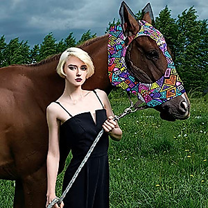 4 Pieces Horse Fly Mask with Ears Horse Supplies Face Covering Elasticity Smooth and Comfortable Horse Mask with UV Protection for Horses (Flower, Large)