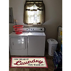 Flytime Funny Laundry Room Mat Rug Non-Skid Rug Carpet Farmhouse Washhouse Mat Vintage Style Bathroom Rugs Red 16" X 40" Inches