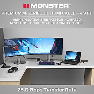 Monster M-Series Certified Premium HDMI Cable 2.0, Features 4K Ultra HD at 60Hz Refresh Rate, Duraflex Jacket, and Triple Layer Shielding, 25 Gbps - 4.9 ft