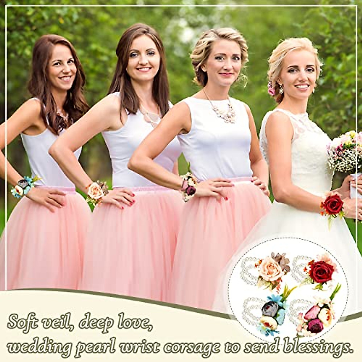 BOARDFEB Corsage Wristlet Band 16 Pcs Elastic Pearl Bracelet Wrist Corsage Bracelets DIY Flower Bracelet with Storage Box for Bride Prom Accessories Wedding Party Decorations