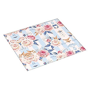 Flowers Stripe Printed Drying Mat For Kitchen Ultra Absorbent Microfiber Dishes Drainer Mats Non-Slip Silicone Quick Dry Pad - 18 X 16inch