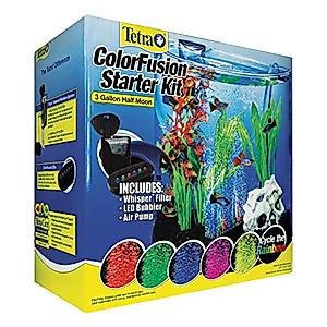 Tetra ColorFusion Starter aquarium Kit 3 Gallons, Half-Moon Shape, With Bubbler And Color-Changing Light Disc
