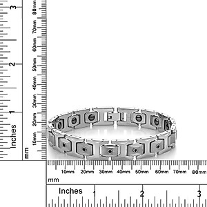 Gem Stone King Men’s Shiny Polished Tungsten Carbide Black Diamond Bracelet Matte Finished Inner Links (0.18 Cttw, 8 Inches in Length with Safety Clasp)