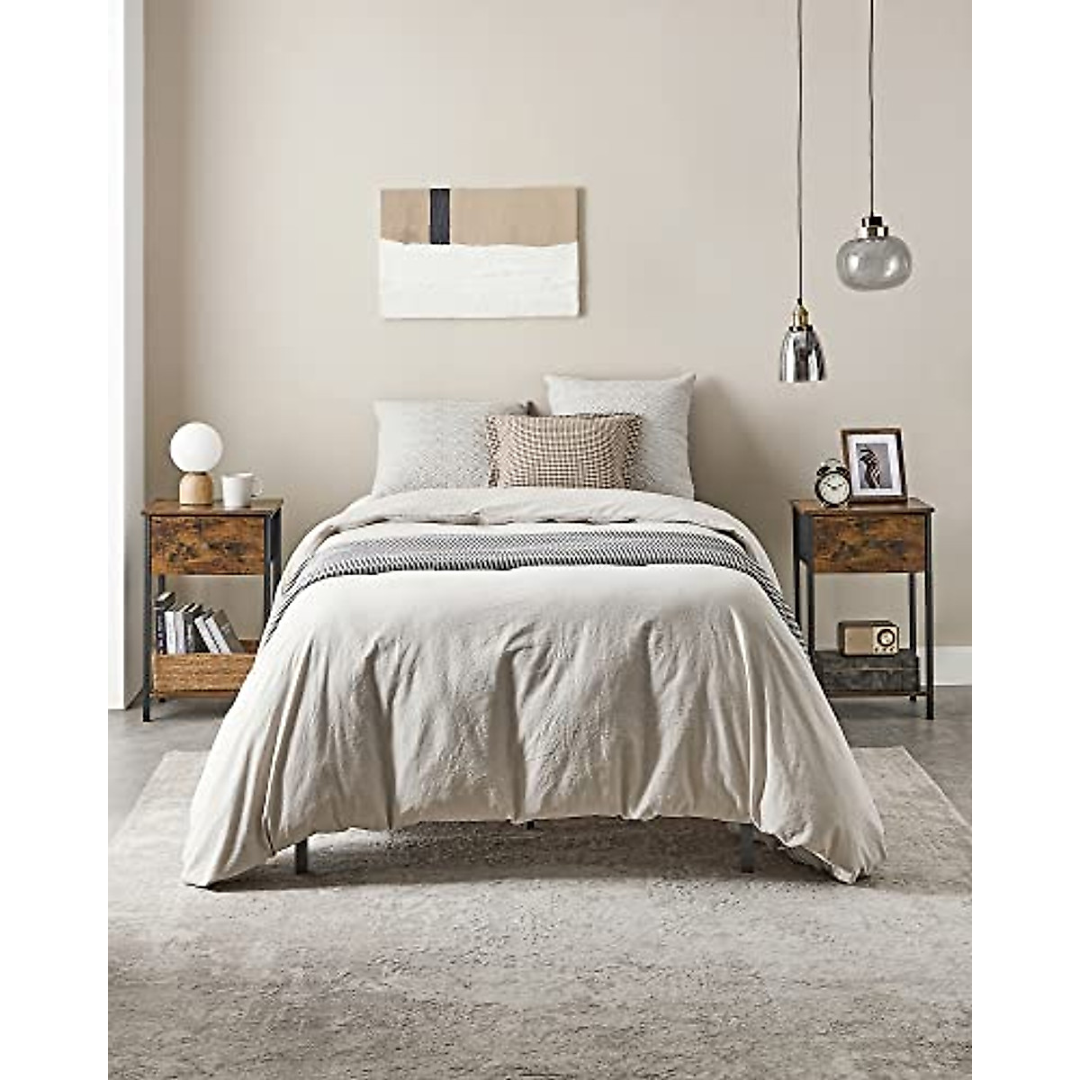 VASAGLE Nightstand with Drawer, End Table, Bed Side Table, Small Table, Tall Night Stand with Fabric Storage and Shelf for Bedroom, Dorm, Easy Assembly, Rustic Brown and Black ULGS021B01
