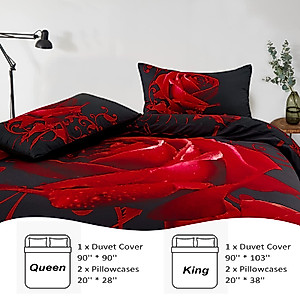 WONGS BEDDING Mother's Day Red Duvet Cover King, Reversible Red Rose Duvet Cover 3 Pieces with Zipper Closure-Ultra Soft Microfiber Bedding Set (1 Duvet Cover 90"x104"+2 Pillowcases)
