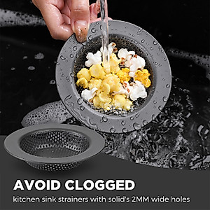 Mudder 3 Pcs Kitchen Sink Drain Strainer and Stopper Stainless Steel Garbage Disposal Plug with Handle Universal Anti-Clogging Kitchen Sink Filter Sieve Basket Strainer(Graphite Gray)