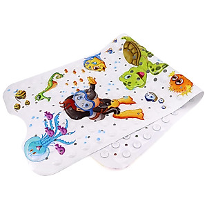 Bath Mat for Kids Toddler Baby, Extra Long 40 x 16 inch Non-Slip Baby Shower Bath Mat with Suction Cups (Ocean Animal-Vertical)